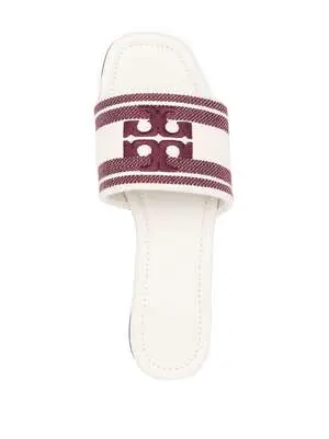 Tory Burch Logo-embroidered Open-toe Flat Slides