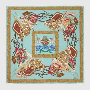 Gucci Crest Print Heavy Twill Scarf Silk