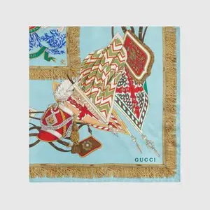 Gucci Crest Print Heavy Twill Scarf Silk