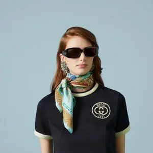 Gucci Crest Print Heavy Twill Scarf Silk