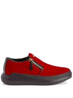 GIUSEPPE ZANOTTI Zipped Velvet Sneakers - Red