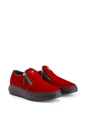 GIUSEPPE ZANOTTI Zipped Velvet Sneakers - Red