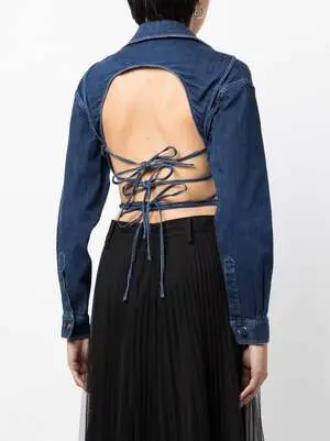 ACT Nº1 Cropped Open-back Denim Blouse
