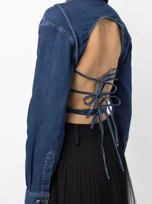 ACT Nº1 Cropped Open-back Denim Blouse