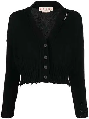 Marni Distressed Cropped Cardigan - Black