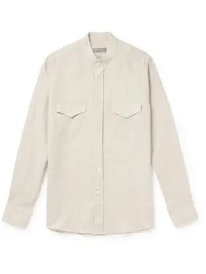 Canali Grandad-collar Linen Shirt