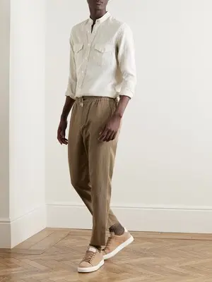 Canali Grandad-collar Linen Shirt