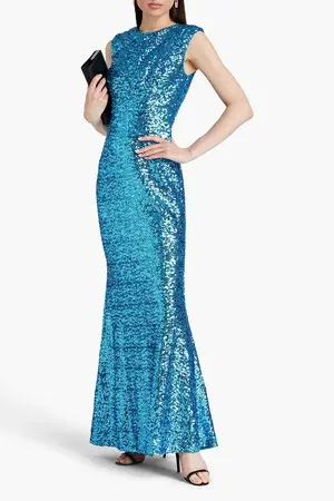 Badgley Mischka Sequined Mesh Gown - Turquoise