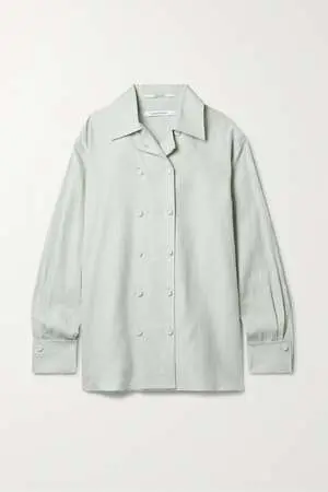 Another Tomorrow Net Sustain Double-breasted Linen Shirt