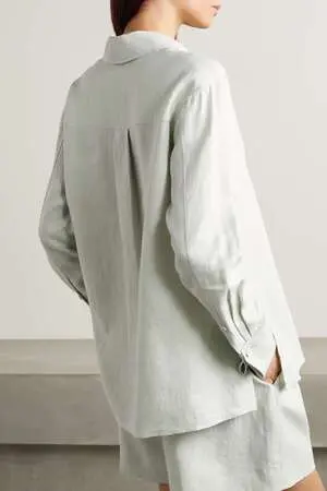 Another Tomorrow Net Sustain Double-breasted Linen Shirt
