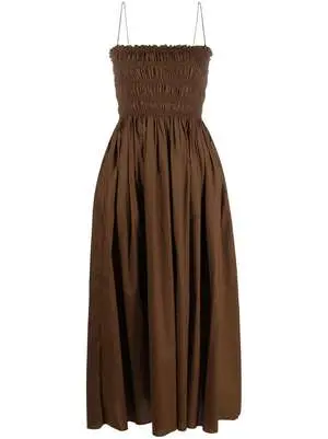 Matteau Shirred Cotton Midi Dress - Brown