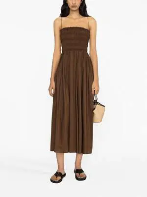 Matteau Shirred Cotton Midi Dress - Brown