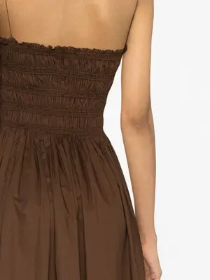 Matteau Shirred Cotton Midi Dress - Brown