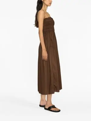 Matteau Shirred Cotton Midi Dress - Brown