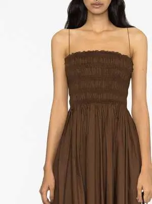 Matteau Shirred Cotton Midi Dress - Brown