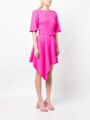 Oscar De La Renta Asymmetric-hem Belted Dress