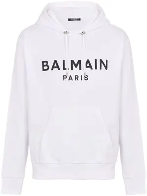 Balmain Logo-print Long-sleeved Hoodie - White