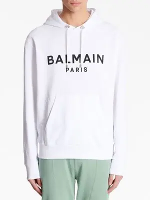Balmain Logo-print Long-sleeved Hoodie - White