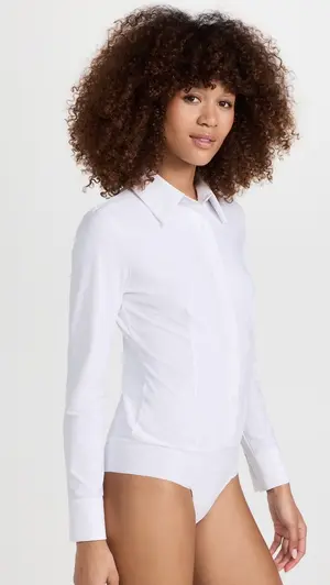 Commando Classic Button-down Thong Bodysuit - White