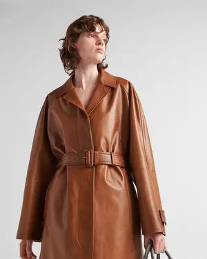 Prada Nappa Leather Belted Coat