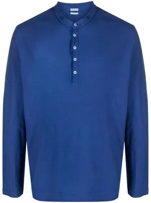 Massimo Alba Long-sleeve Cotton Henley Shirt - Blue