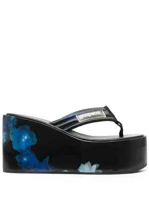 Coperni Floral-print Holographic Wedge Sandals