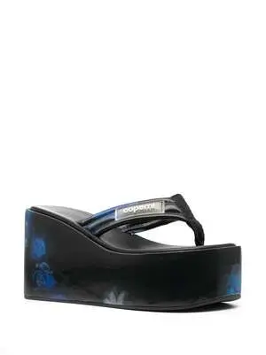 Coperni Floral-print Holographic Wedge Sandals