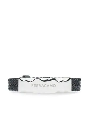 FERRAGAMO Logo-engraved Leather Bracelet - Black