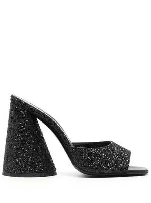 Attico Luz Glitter-embellished Sandals - Black