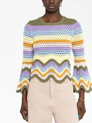 Zimmermann Striped Crochet-knit Cotton Top