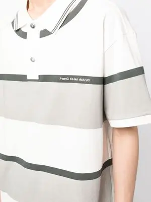 FENG CHEN WANG Striped Cotton Polo Shirt