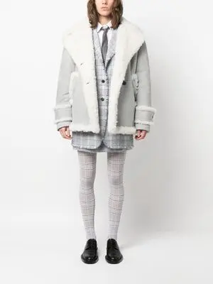 Thom Browne Double-breasted Shearling Pea Coat - Grey