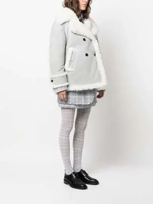 Thom Browne Double-breasted Shearling Pea Coat - Grey