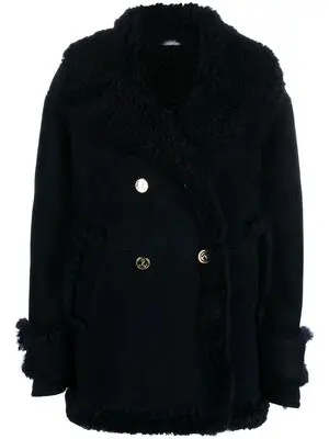 Thom Browne Double-breasted Shearling Pea Coat - Blue