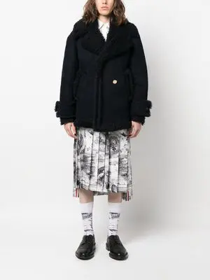 Thom Browne Double-breasted Shearling Pea Coat - Blue