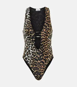 GANNI Leopard-print Swimsuit - Multicoloured
