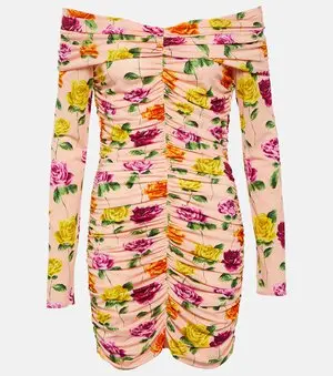 Magda Butrym Ruched Off-shoulder Floral Minidress - Multicoloured
