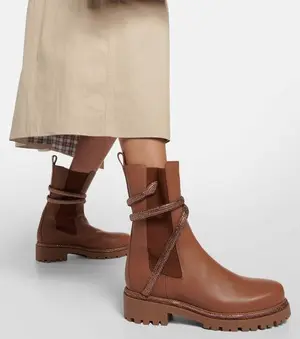 Rene Caovilla Chelsea Leather Ankle Boots - Brown