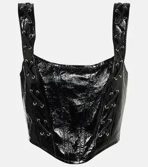 Alessandra Rich Leather Lace-up Bustier Top