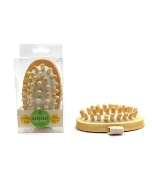 PURSONIC Bamboo Bristle Bath Brush & Rubber Massager With Lotus Wooden Handle - Natural