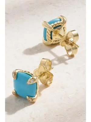 David Yurman Châtelaine 18-karat Diamond And Turquoise Earrings