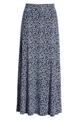 Loveappella Printed Roll Top Maxi Skirt - Navy/ivory