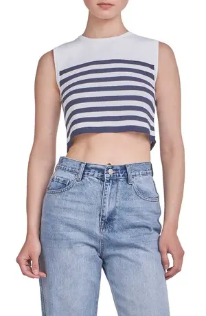 GREY LAB Stripe Crop Tank - White/ Navy