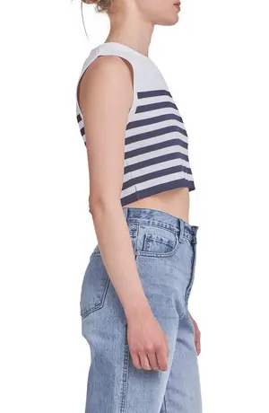 GREY LAB Stripe Crop Tank - White/ Navy