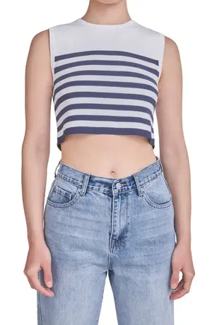 GREY LAB Stripe Crop Tank - White/ Navy