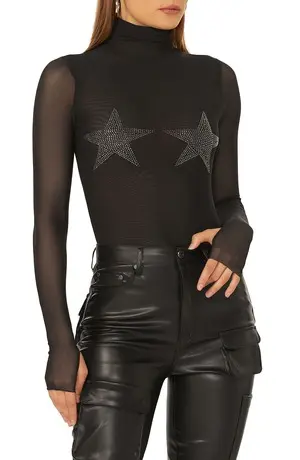 AFRM Zadie Rhinestone Turtleneck Mesh Top