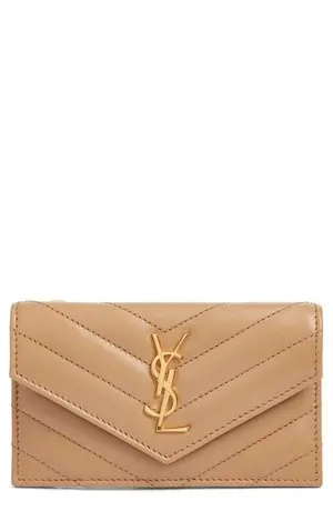 Saint Laurent Cassandre Envelope Flap Card Case Natural Tan