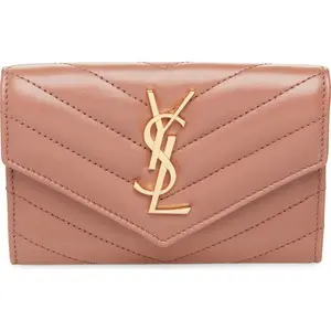 Saint Laurent Small Matelassé Leather Envelope Wallet - Barely Pink