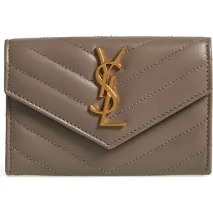 Saint Laurent Small Matelassé Leather Envelope Wallet Greyish Brown