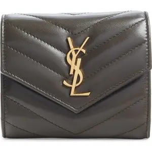 Saint Laurent Small Matelassé Leather Envelope Wallet Light Musk